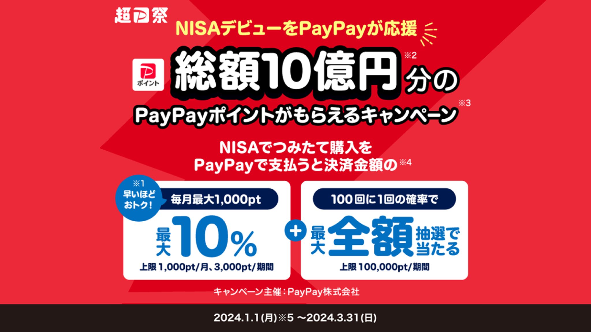 NISAデビューをPayPayが応援！「PayPay資産運用」のNISA口座での投資信託の「つみたて購入」を「PayPay」で支払うと「総額10億円分のPayPayポイントがもらえる ...